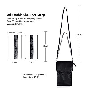 Belfen Crossbody Bags for Women, Small Leather Cross body Cell Phone Wallet Purse with Adjustable Strap-Black