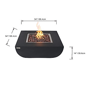 Aurora Concrete Fire Pit 34" x 34" Outdoor Patio Firepit Includes Lava Rocks Modern Fire Pits & Outdoor Fireplaces for Garden, Deck, Indoor & Outdoor Heating
