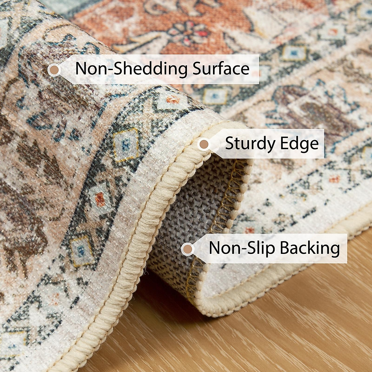 BESTSWEETIE Area Rug 8x10 Rugs for Living Room 8 x 10 Washable Rugs Non Slip Vintage Boho Living Room Rugs for Bedroom Dining Room, Distressed Floral Pattern Carpet, Green Brick Rust Red