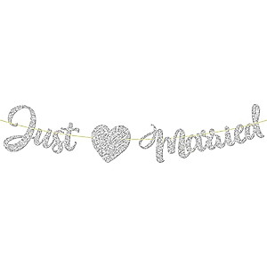 Just Married Banner for Wedding Bachelorette, Bridal Shower, Engagement Party Decoration Silver Gliter Sign, Mr and Mrs Sign