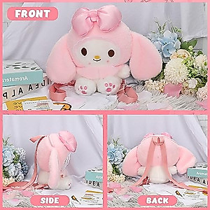 Adilymey Cute Plush Doll Backpack Kitty's Friend Plush Backpack Anime Pink Plush Bags with Adjustable Shoulder Strap with Zipper PP Cotton Material Doll Toy Gift
