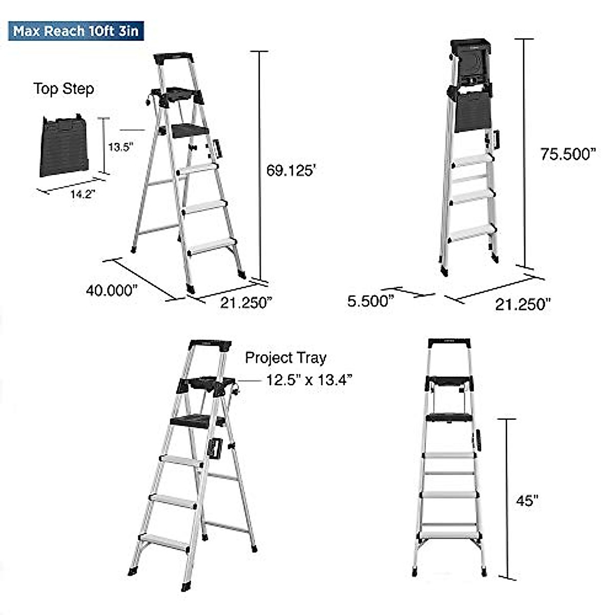 COSCO 2061AABLKE Signature Series Step Ladder, 6ft, Steel