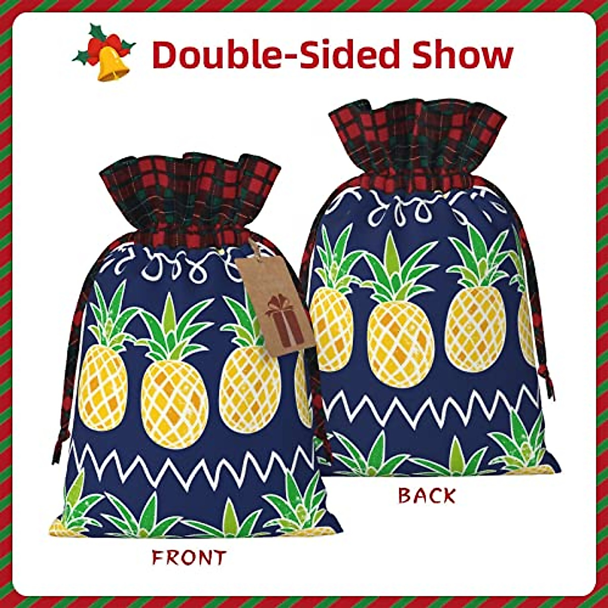 Christmas Drawstring Gift Bags Pineapple-Navy-Pattern Buffalo Plaid Drawstring Bag Party Favors Bags