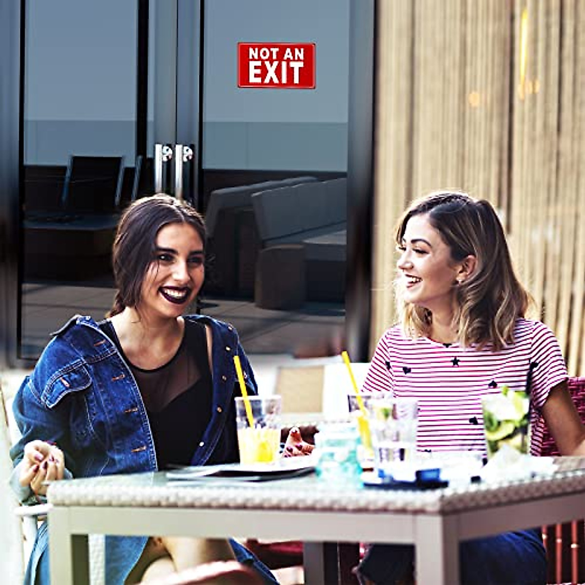 Not an Exit Signs Stickers-No Exit Door Sign Self Adhesive Vinyl Stickers- 12 x 7 Inches Decal Not an Exit Signs Label - Laminated for Ultimate UV - Resistant PVC - Weather&Scratch Resistant - Indoor & Outdoor Use - White Text on Red Base (4 Pack)