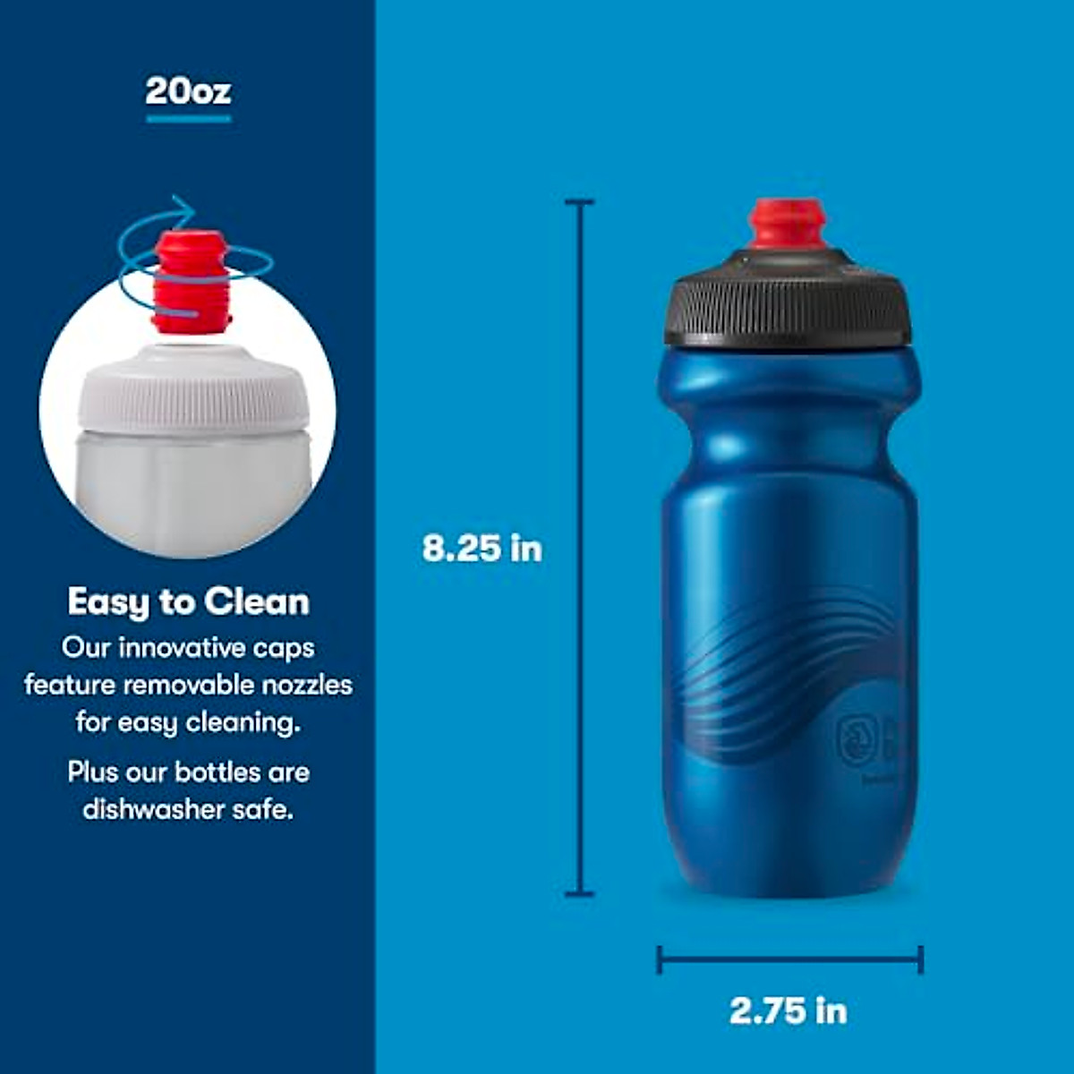 Polar Bottle - Breakaway - 20oz Wave, Deep Blue & Charcoal - Insulated Water Bottle for Cycling & Sports, Keeps Water Cooler Longer, Fits Most Bike Bottle Cages