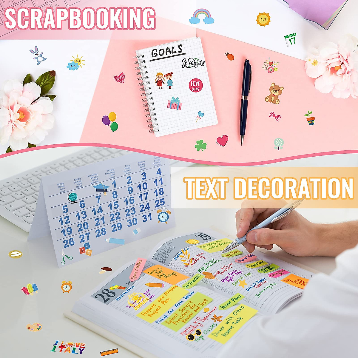 24 Sheets Daily Planners Monthly Celebrations Planner Stickers for Calendar Decorating, Planning, Scrapbooking, Holiday Seasonal General Events, 1,100+ Stickers Per Pack