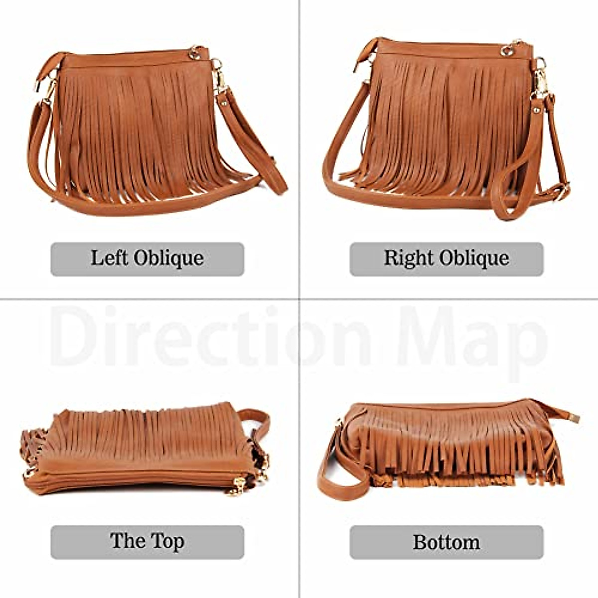 Fecialy Women Fringe Tassel Crossbody Bag Leather Shoulder Bag Clutch Purse Hobo Handbag with Wrist Strap Messenger bag