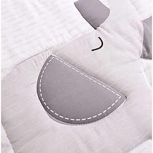 HUPO 6 PC Elephant Crib Bedding Sets for Baby Boys,Grey/White Crib Set with Crib Skirt/Quilt/Crib Sheet/3 Wall Stickers