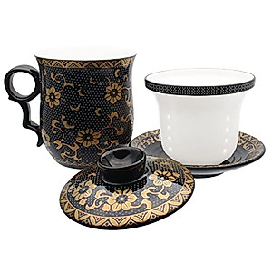 Tea Talent Porcelain Tea Cup with Infuser Lid and Saucer Sets - Chinese Jingdezhen Ceramics Coffee Mug Teacup Loose Leaf Tea Brewing System for Home Office