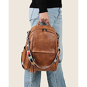 FADEON Leather Laptop Backpack Purse for Women Laptop Backpacks, Designer Mutiple Pockets Ladies Shoulder Bags Brown