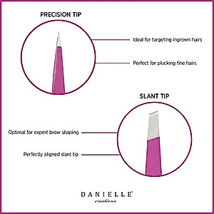 Danielle Creations Soft Touch Slant and Point Stainless Steel Tweezers, Pink