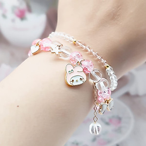 WodJaoy Kawaii Bracelet Set Cute Bracelets for Elastic Beaded Bracelets Aesthetic Friendship Kawaii Jewelry with Cartoon Pendant - Pink Melod