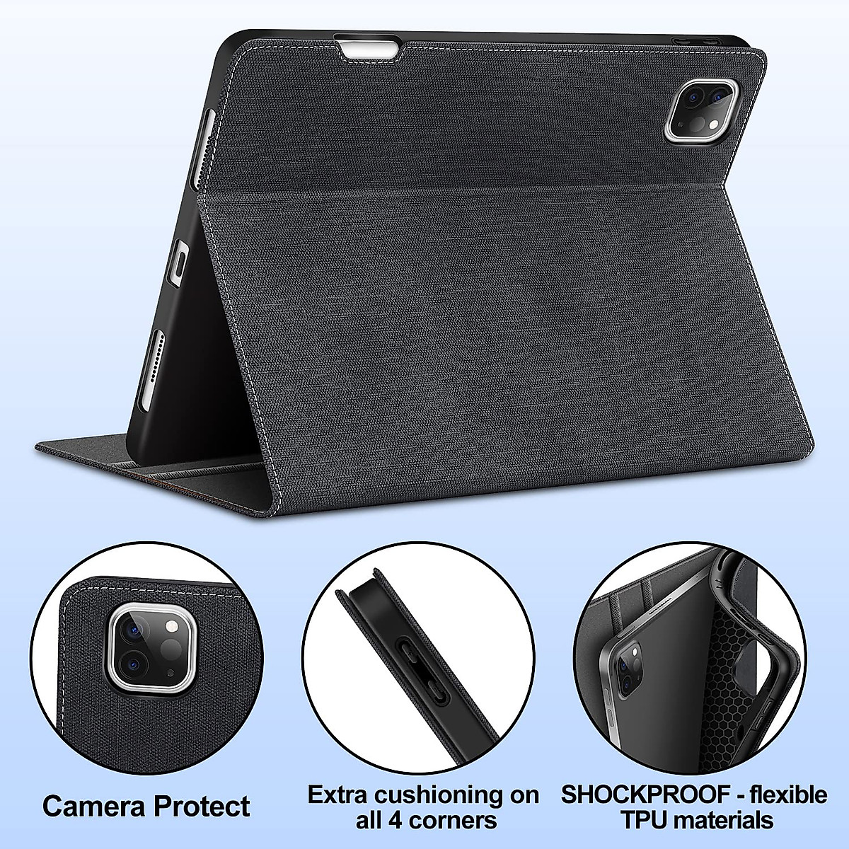 DTH-PANDA iPad Pro 12.9 Case for 6th/5th/4th/3rd Generation Case 2022 2021 2020 2018 PU Leather with Pen Holder, Folio Stand with Soft TPU Back,Auto Sleep/Wake Function (Ash Brown) (Crow Black)
