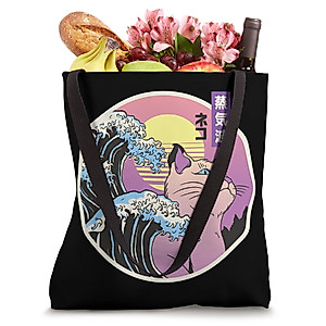 Japanese Vaporwave Japan Style Cat. Great Wave of Kanagawa Tote Bag