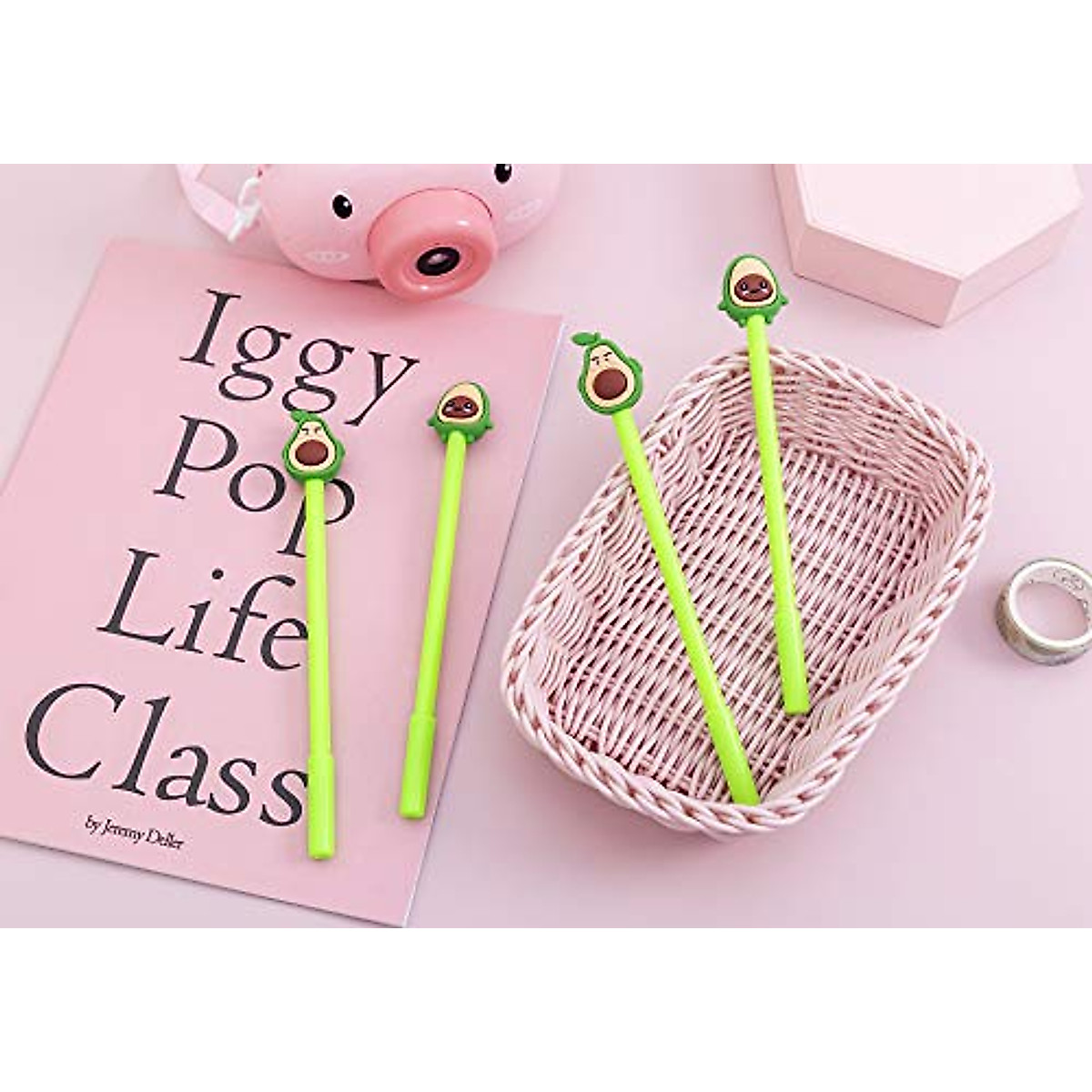 Chris.W 12Pcs Refillable Gel Ink Rollerball Pens from, Green Avocado, 0.5mm Extra Fine Point, Black Ink (Mixed)