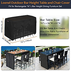 Loenel Outdoor Bar Height Dining Set Cover, Heavy Duty Waterproof Patio Bar Height Table and Chair Cover for Rectangular 76"L Tall High Furniture Set - 76"L x 34"W x 42"H