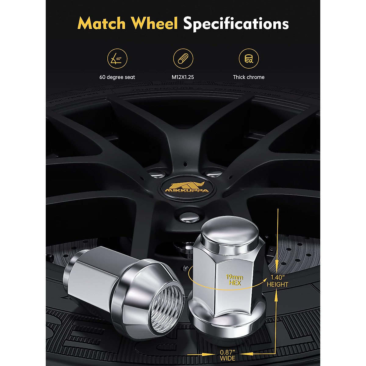 MIKKUPPA M12x1.25 Lug Nuts - Replacement for 1993-2021 Nissan Altima, 1988-2021 Nissan Maxima, Subaru Aftermarket Wheel - 20pcs Chrome Closed End Lug Nuts