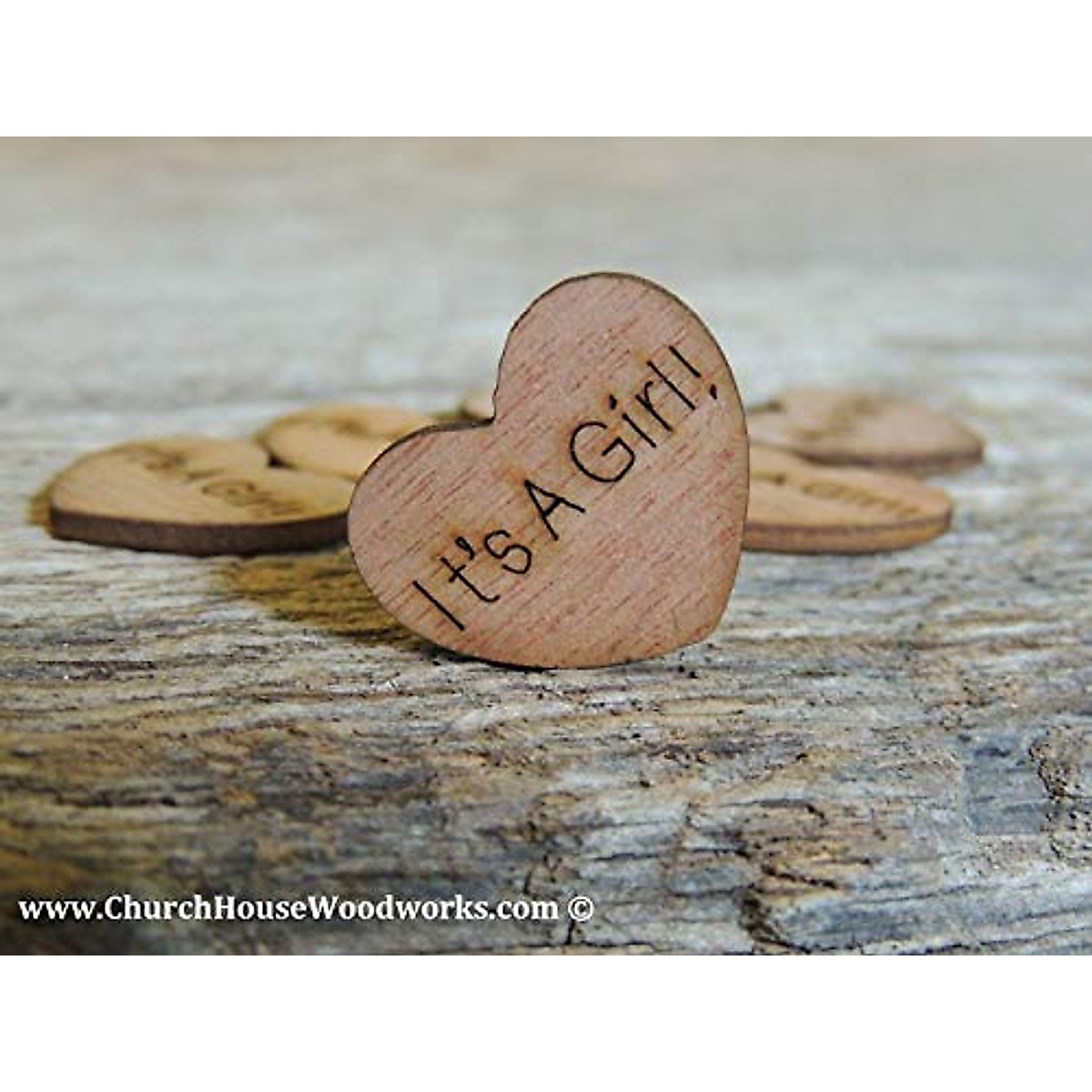 Wooden Heart Confetti ~ It's A Girl ~ Wood Hearts, Wood Confetti Engraved Love Hearts- Rustic Wedding Decor (100 count)