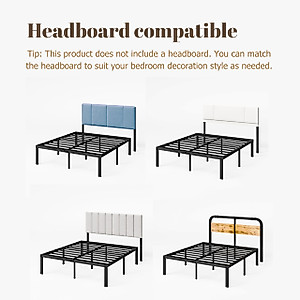 ZIYOO Queen Size Bed Frame, 18 Inches Platform Bed Frame, 3500lbs Heavy Duty Steel Slat, Non-Slip Design, No Box Spring Needed, Easy Assembly, Quiet Noise Free, Under Bed Storage Space, Black