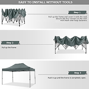 Tooluck Canopy 10x15 Pop up Canopy Commercial Heavy Duty Canopy Tent with 4 sidewalls Easy Up Wedding Party Tent Outdoor Gazebos Canopy, All Season, Windproof & Waterproof, Gray(Frame Thickened)