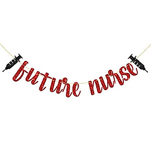 MonMon & Craft Future Nurse Banner/Nursing Graduate Party Decor/Nurse Graduation Activities/Medical School Graduation Party Decorations Red Glitter