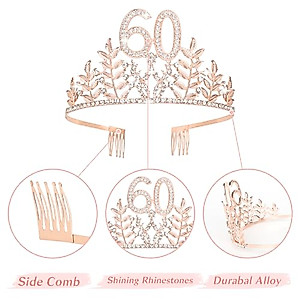 CURASA 60th Birthday Decorations Decor for Women Rose Gold 60 Birthday Sash and Crown Rhinestones Tiara 60 & Fabulous Sash 60th Birthday Cake Topper 60th Birthday Candles 60th Birthday Gifts for Women