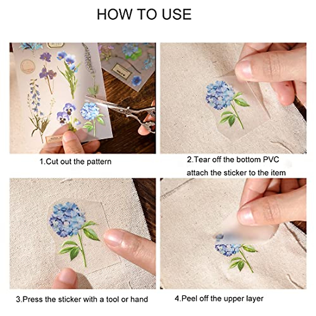 2 Sheets Vintage Rub on Transfer Flower Leaves Stickers 2 Sheet Linen, Clear Rub on Transfer Floral Stickers Decals for Wood Crafts Wine Glass Fabric Scrapbooking Furniture Journaling Cloth(Blue)