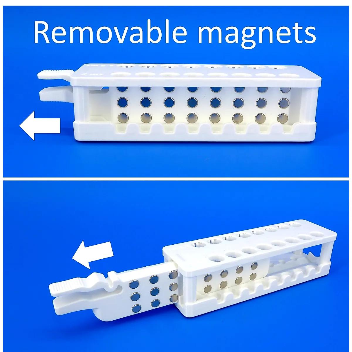 Magnetic Rack for 1.5 and 2 mL centrifuge Tubes, with Removable Magnets