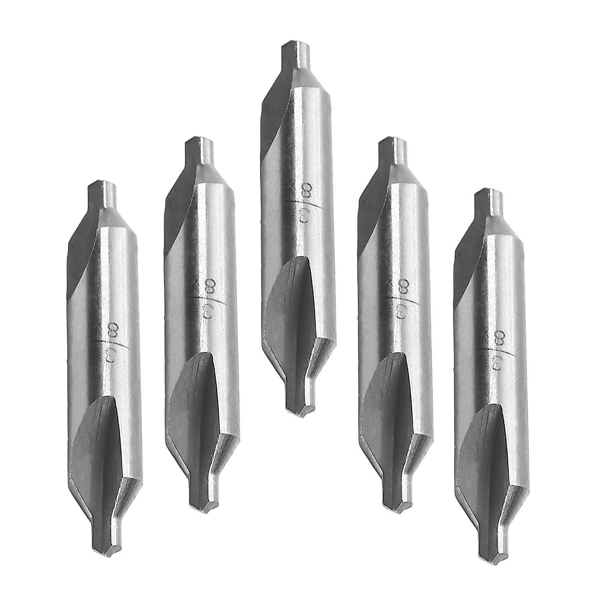 Bettomshin 5 Pcs Center Drill Bits Set, 27mm Straight Handle High-Speed Steel Drills, 3/8inch HSS-6542 Silver Countersinks Drills Set