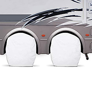 Smart Design RV Wheel Covers - Model 4 - Protects Against Rust & Outside Storage Damage - Trailer, Semi Trucks, Travel, & Large Vehicle Tires (2-Pack) (Fits 32-34.5" Diameter Wheels) [White w/ Felt]
