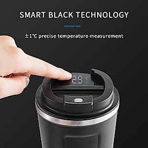 Newvenper Stainless Steel Vacuum Insulated Travel Coffee Mug, Led Temperature Display Insulated Tumbler, Leak Proof With Lid Keeps Cold And Warm, Suitable For Coffee, Tea And Beer (Black)
