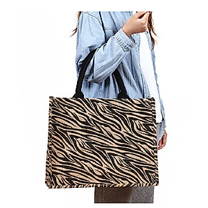 DINYAO Women Summer Beach Shoulder Bags Large Capacity Jute Shopping Tote 16.5x13x7 (Zebra)