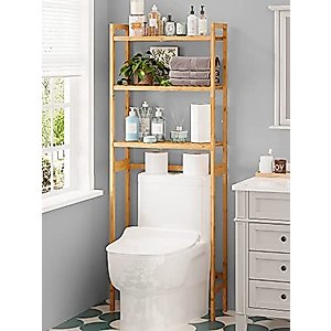 AMBIRD Over The Toilet Storage, 3-Tier Bathroom Organizer Over Toilet with Sturdy Bamboo Shelves,Multifunctional Toilet Shelf,Easy to Assemble and Saver Space, 25 * 10 * 64 Inches (Original Color)