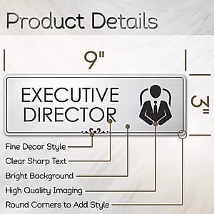 Executive Director Office Door Sign Name Plates for Desks, Brushed Silver, Engraved, 3" x 9", Fade Resistance, Indoor/Outdoor Use, USA MADE By My Sign Center