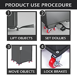 LOYAL TIGER Furniture Dolly,Furniture Mover Pro Set,Furniture Lifter with 5 360° Rotatable Rubber Universal Wheels，Carbon Steel Panel Furniture Movers，Maximum Load 2204LBS,Red.