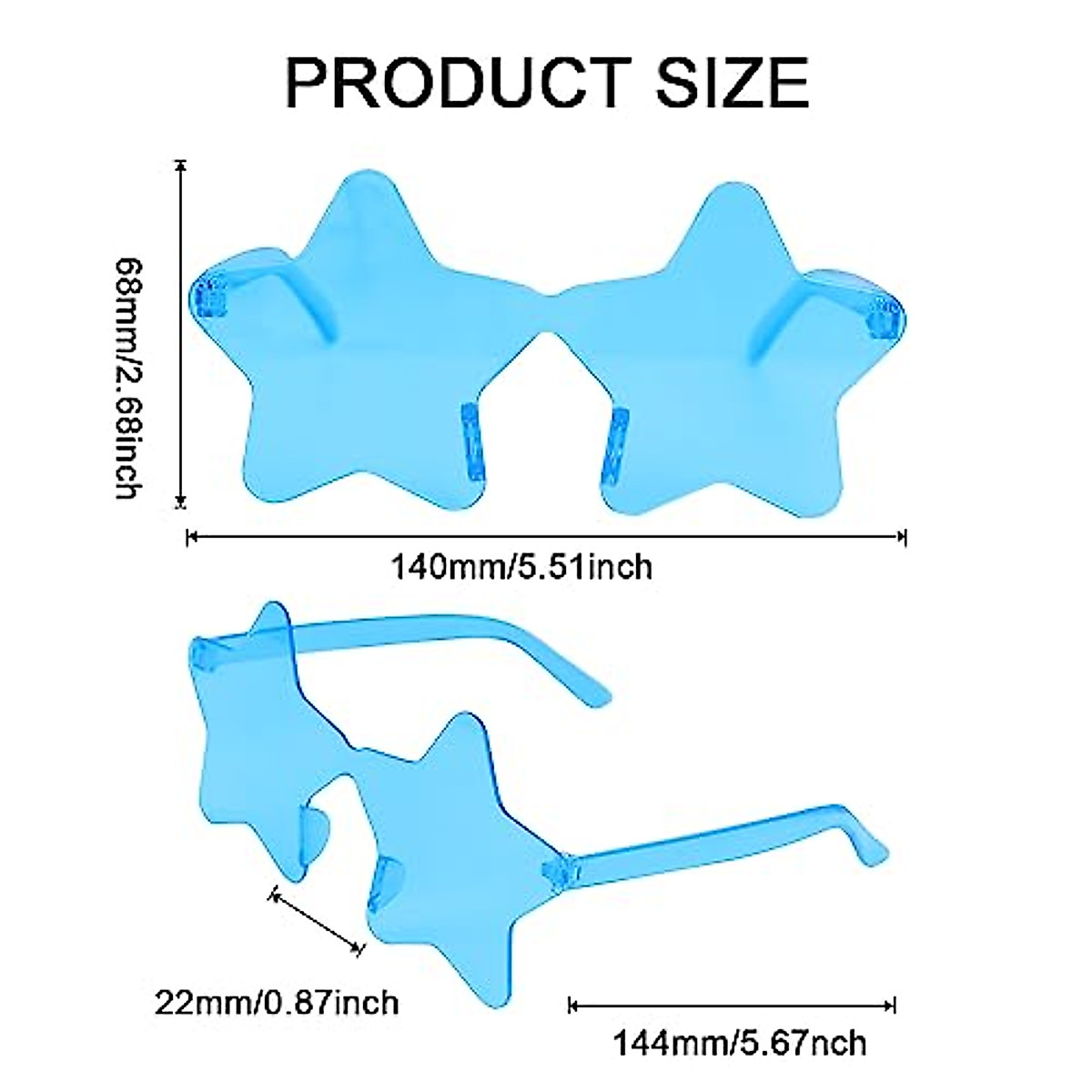 REHALY Blue Star Shaped Sunglasses, Colorful Transparent Rimless Pentagram Star Sunglasses for Adult Kids Party Favor Supplies