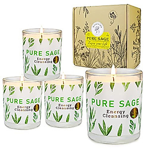 Candles, 4 Pack Sage Candles for Cleansing House Negative Energy, Alternative to Smudge Sticks, Soy Wax Sage Candles for Home Scented, Healing Candles for Meditation, Home Cleansing, Mother's Day Gift