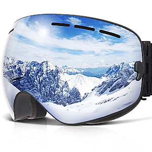COPOZZ Ski Goggles, G1 OTG Snowboard Snow Goggles for Men Women Youth, Interchangeable Double Layer Anti Fog UV Protection Lens, Polarized Goggles Available (G1-Black Frame Silver Lens (VLT 10.1%))