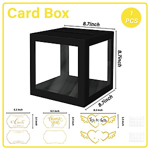 LIKAJON 1 Pack Black Card Box for Party, Transparent Wedding Card Box Gift Cards Receiving Box Money Box for Birthday, Bridal or Baby Showers, Retirement, Anniversary, Graduation, Raffle Ticket Box