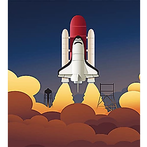 Lunarable Shuttle Duvet Cover Sets, Pattern of Spaceship Launching Far into Space, Bedding Set with 2 Duvet Covers & 4 Pillowcases, 2 Pack Queen Size, Night Blue Multicolor