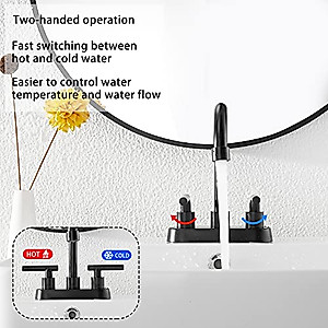 Black Bathroom Sink Faucet GGStudy 2-Handles 4 Inches Matte Black Centerset Faucet with Drain Assembly and Supply Hose Lavatory Faucet Mixer Double Handle Tap Deck Mounted