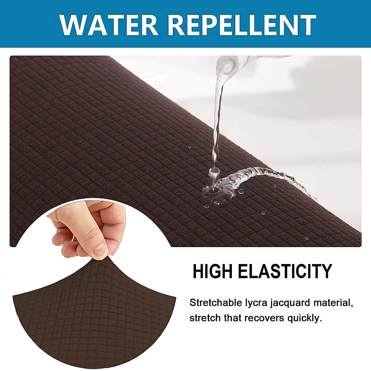 NC HOME Anti-Slip Waterproof Stretch Fabric Armrest Covers Furniture Protector Armchair Slipcovers for Recliner Sofa with Twist Pins, Set of 2 (Chocolate)