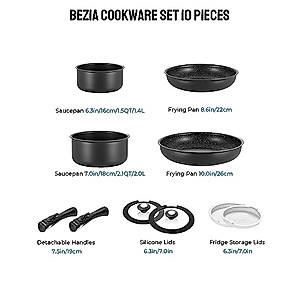 Induction Cookware Set 10 Pieces, Nonstick Pots and Pans Set with Detachable Handles, for All Hobs, Stackable Design, Dishwasher/Oven Safe