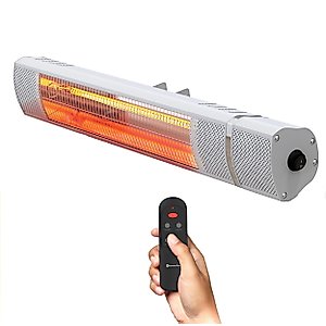 Comfort Zone Electric Indoor/Outdoor Patio Space Heater, Remote Control, IP65 Waterproof Rated, Wall-Mountable, Overheat Protection, & Tip-over Switch, Commercial and Residential, 1,500W, CZPH20RSL