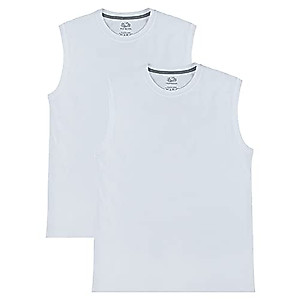 Fruit of the Loom Men's Eversoft Cotton Sleeveless T Shirts, Breathable & Moisture Wicking with Odor Control, Sizes S-4x, Muscle-2 Pack-White