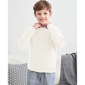 Kid Boys Girls Crewneck Pullover Sweater Long Sleeve Solid Color Chunky Jumper Knit Pullover Outwear,White,7-8 Years