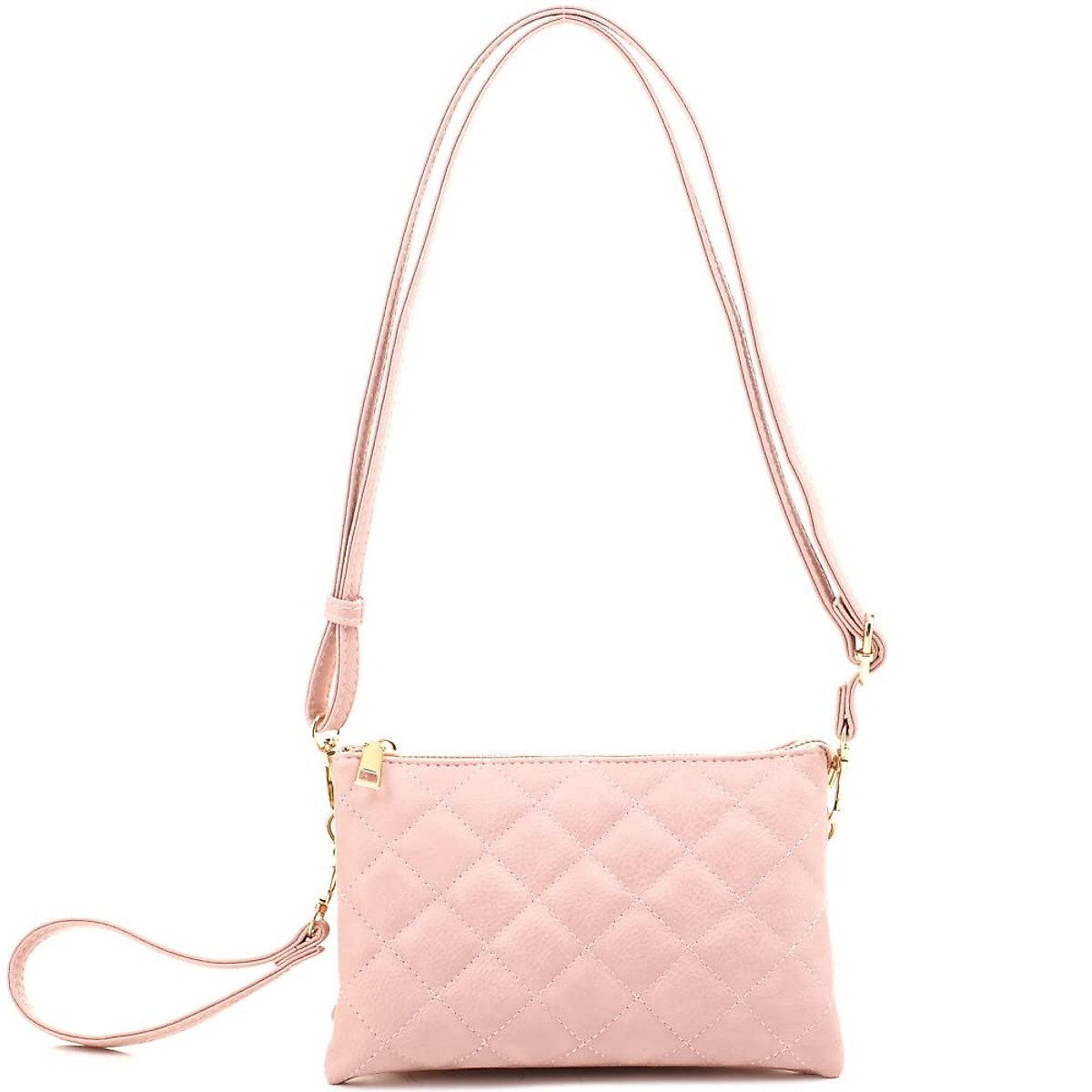 Trendeology Lightweight Vegan Leather Multi 5 Compartment Roomy Wristlet Crossbody Bag (1Embossed Wristlet Crossbody - Beige)