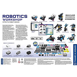 Thames & Kosmos Robotics Workshop Model Building & Science Experiment Kit | Build & Program 10 Robots with Ultrasonic Sensors | Program & Control with App for iOS & Android