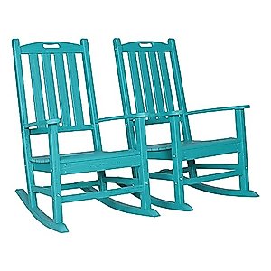 MUPATER HDPE Rocking Chairs Set of 2, High Back Smooth Rocking Chairs with 350 lbs Weight Capacity, for Backyard, Fire Pit, Lawn, Garden and Indoor, Blue