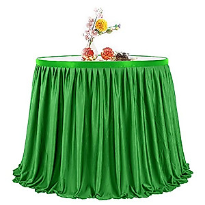 Partisky Green Polyester Table Skirt for Rectangle Tables 6ft, Wrinkle Resistant Pleated Ruffle Table Cloth for Banquet Wedding Trade Baby Shower Display Gift Dining Table